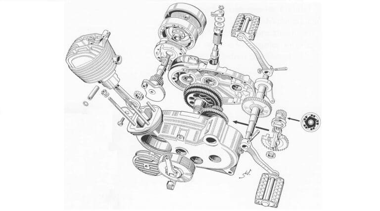 Sprängskiss till motorn på Kreidler K50 - Classic Motor